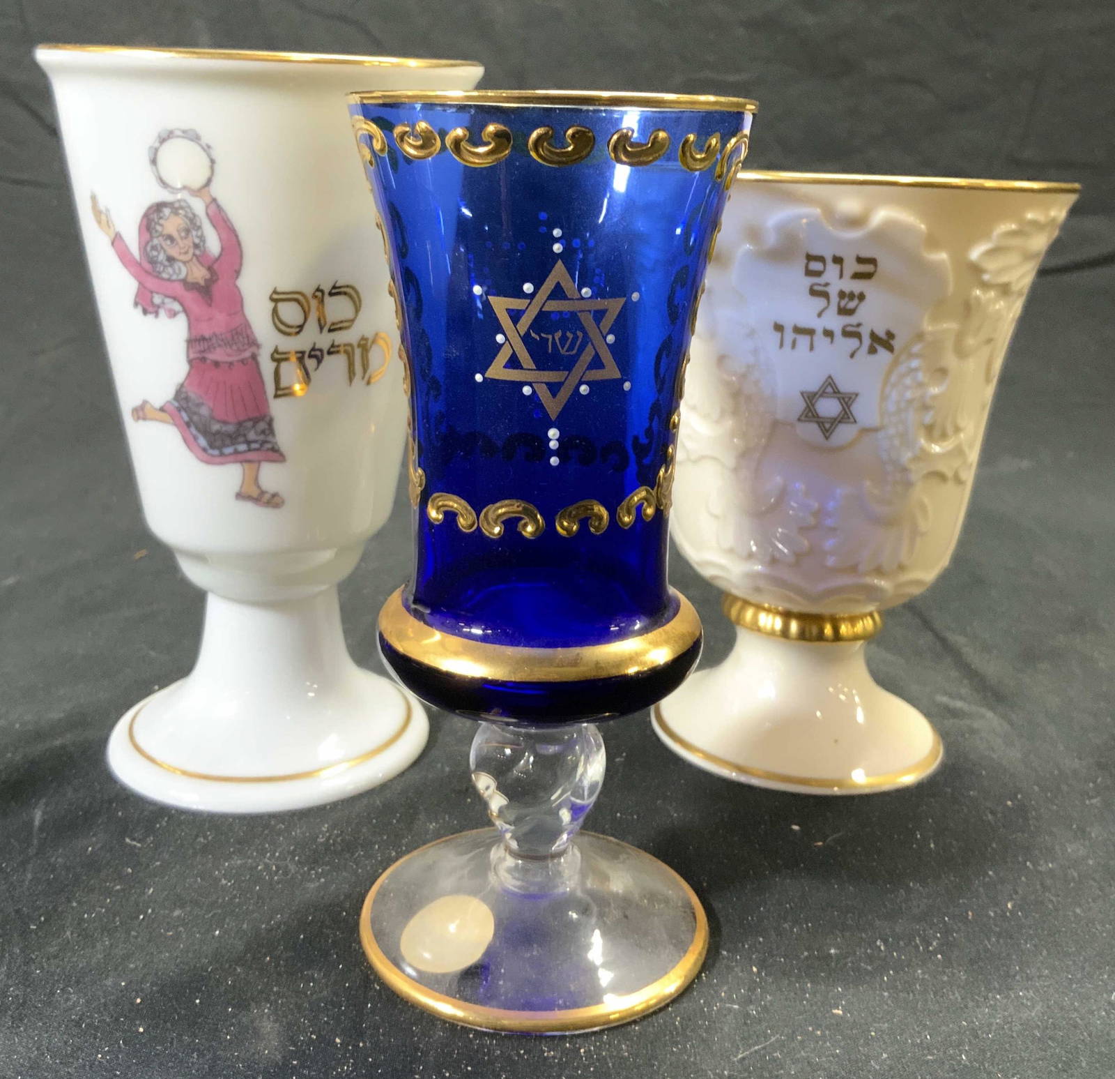 Lot 3 Judaica Passover Cups, Murano, Lenox, More Auction