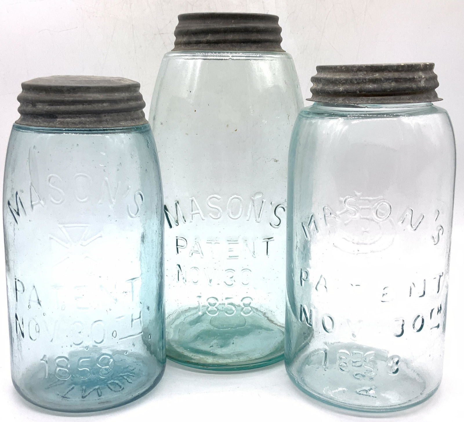 Set 3 Antique Assorted Mason Blue Toned Jars Auction