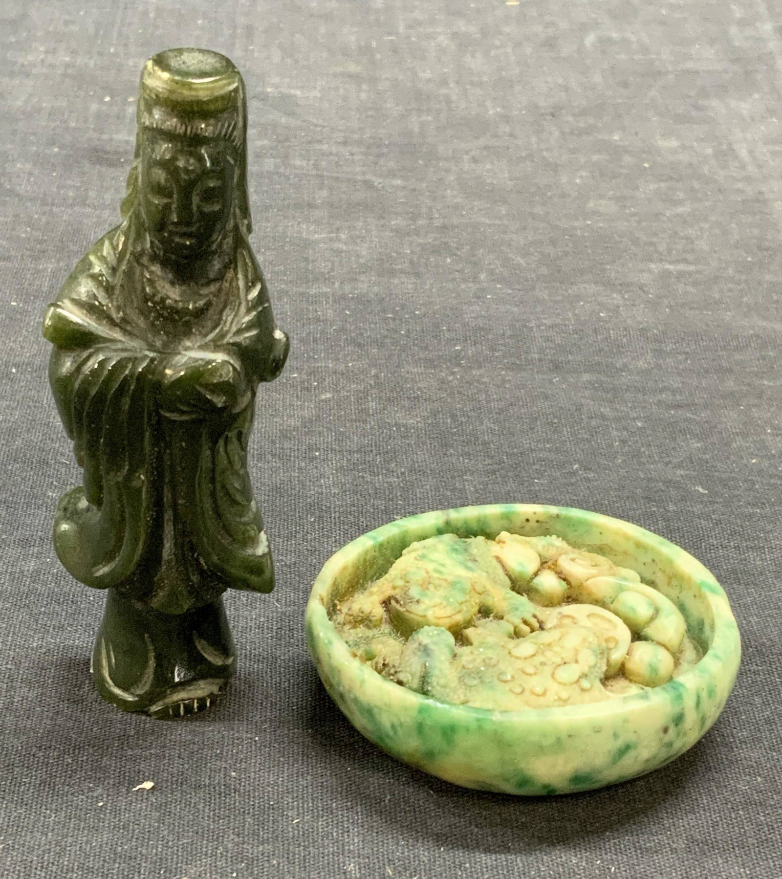 Lot 2 Carved Jade Frog & Deity Figurines Auction