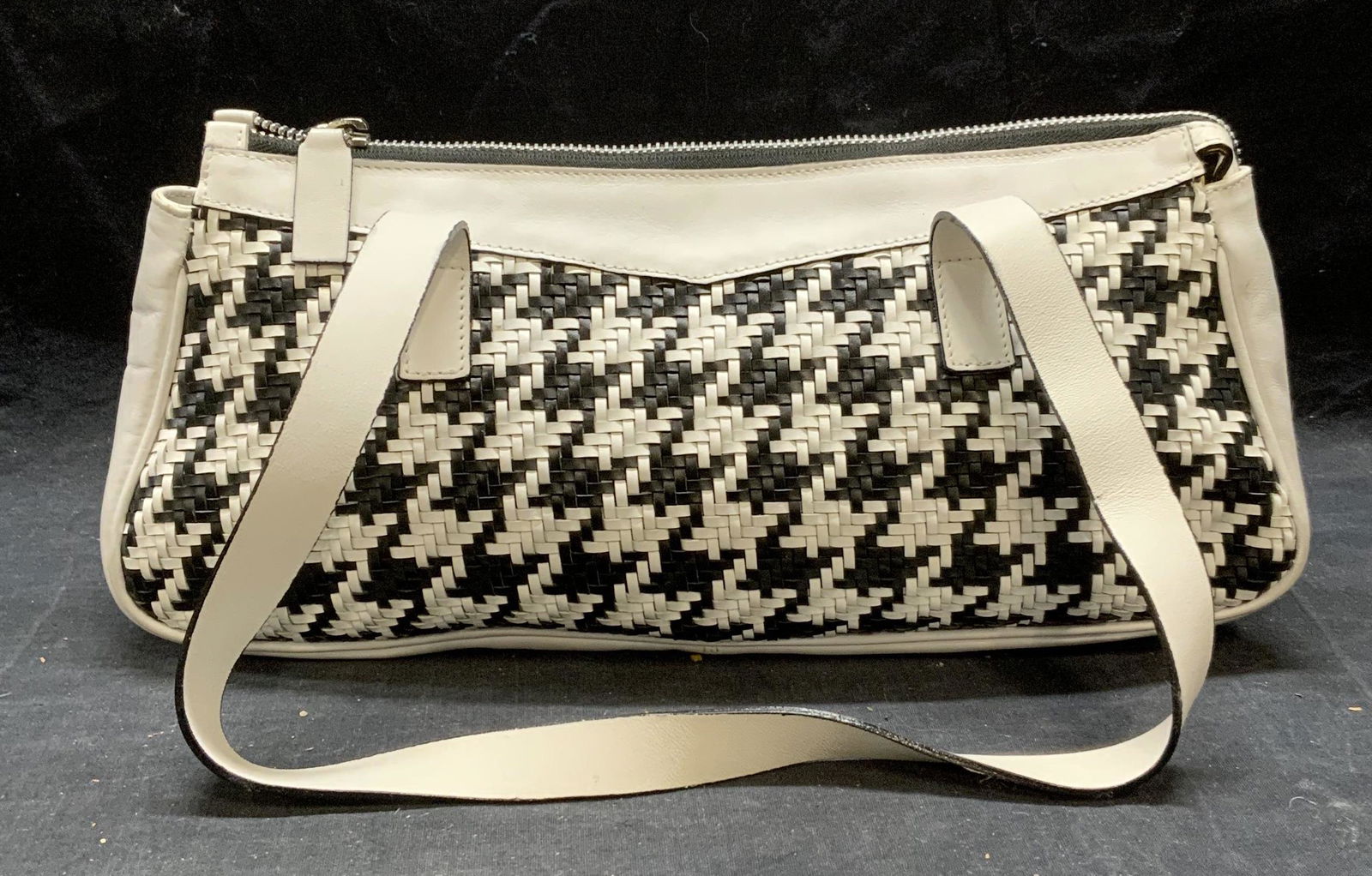 Falor Woven Leather Houndstooth Handbag