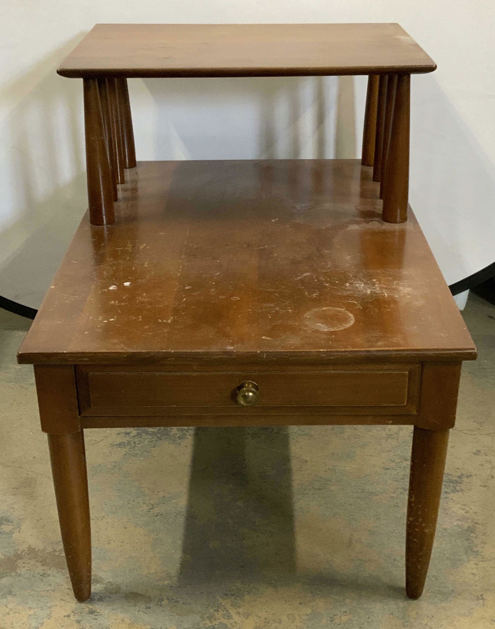 Vintage Mid Century Two Tiered Wooden End Table Auction