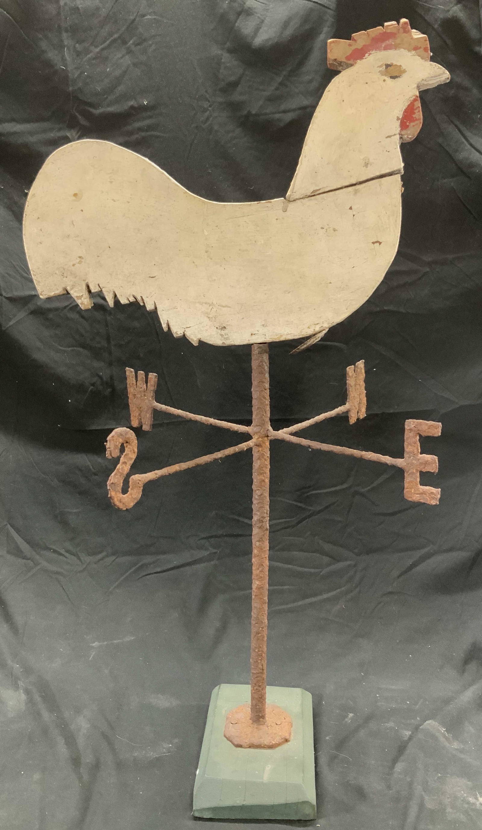 Antique Iron & Wood Weathervane W Chicken 2ft7in Auction