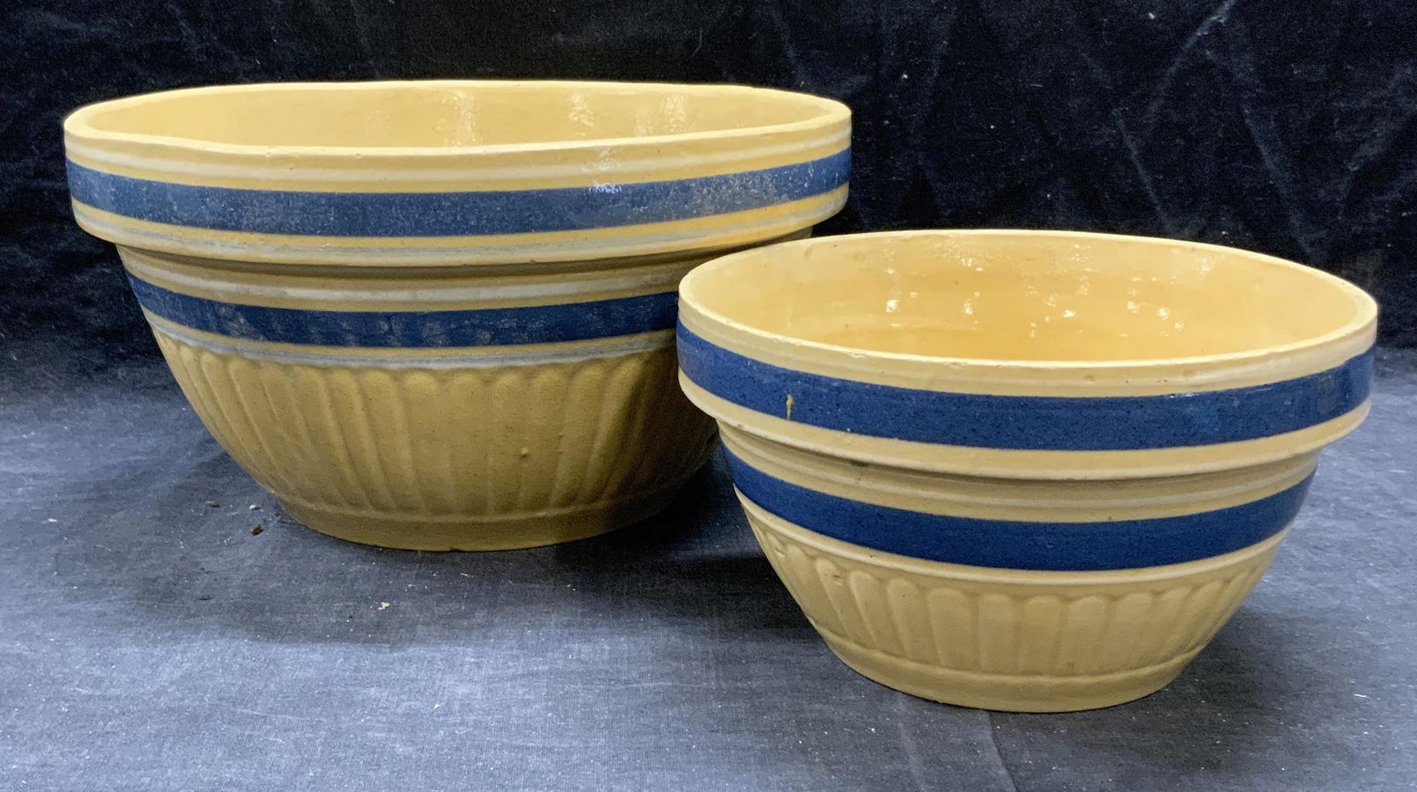 Set 2 Antique Banded Yellow Ware Bowls Auction