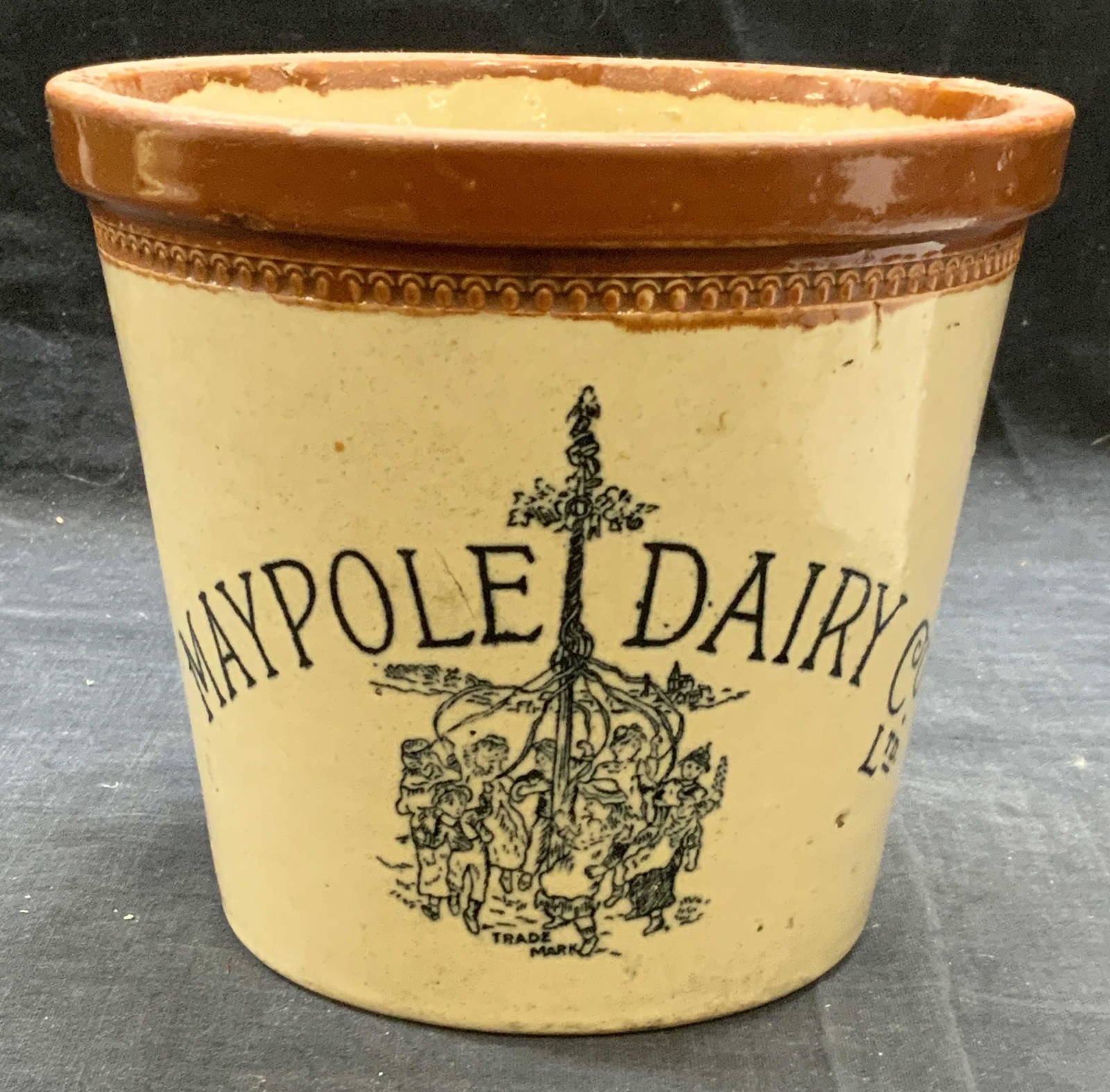 Antique Stoneware Maypole Dairy Co Butter Crock Auction