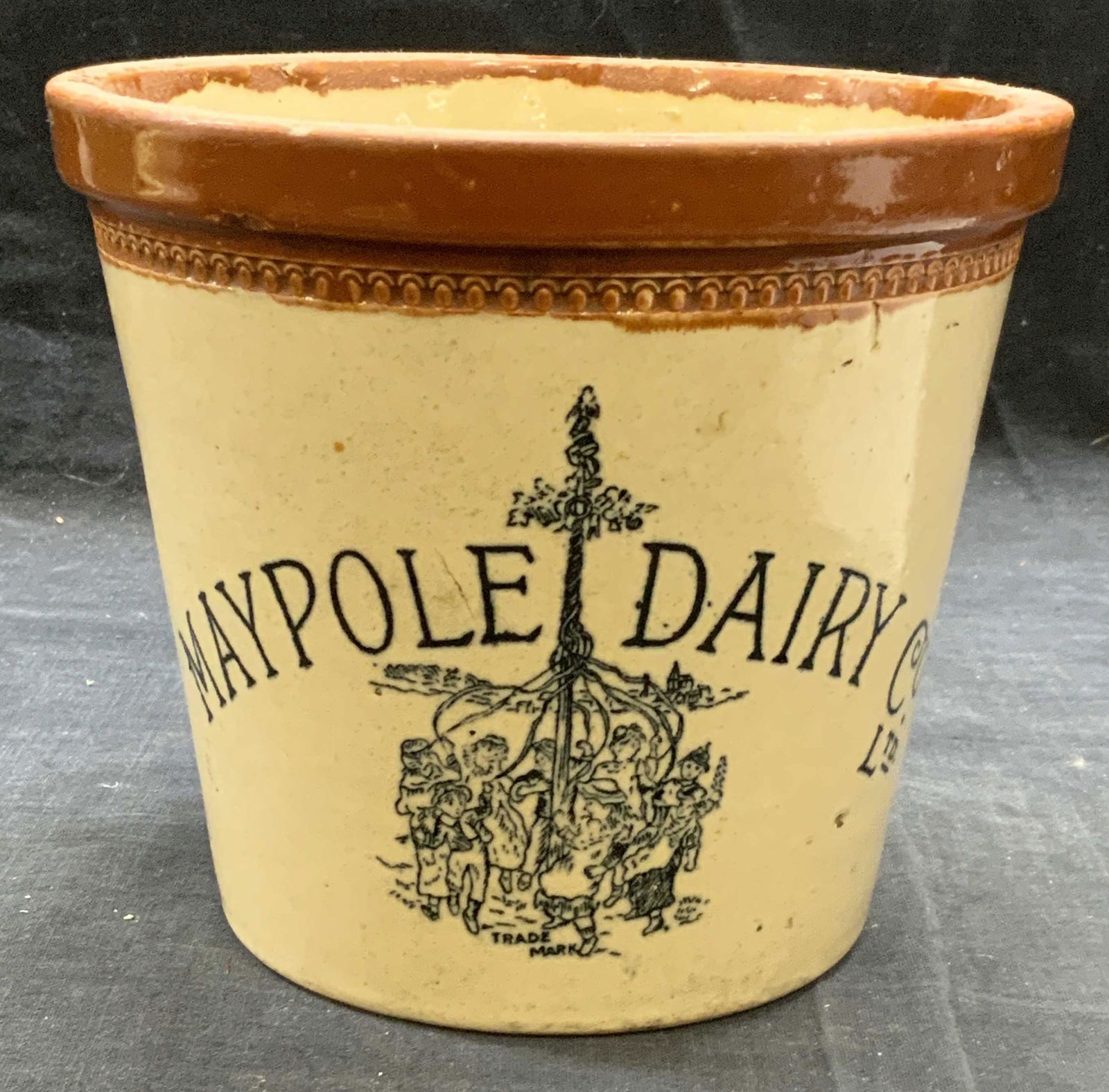 Antique Stoneware Maypole Dairy Co Butter Crock Auction