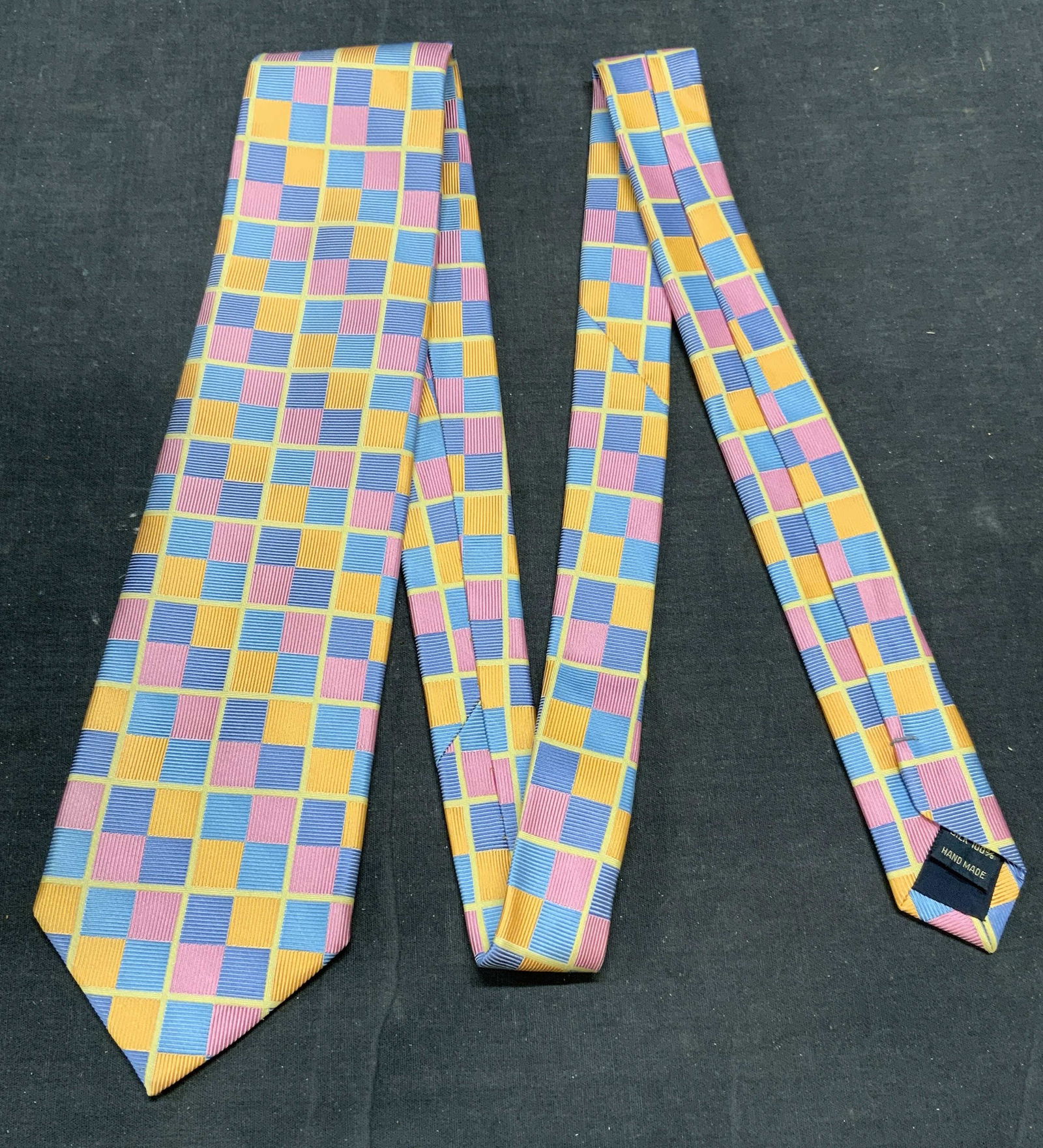 Seigo Katsuragawa Checkered Pattern Silk Tie Auction