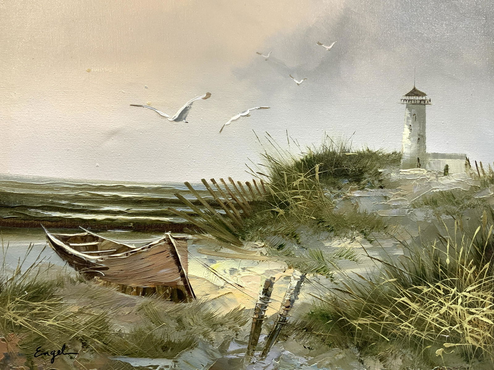 Engel Signed Seascape Oil Painting