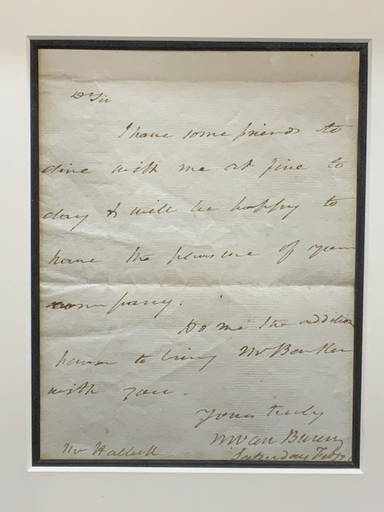 Framed Martin Van Buren Signed Dinner Invitation