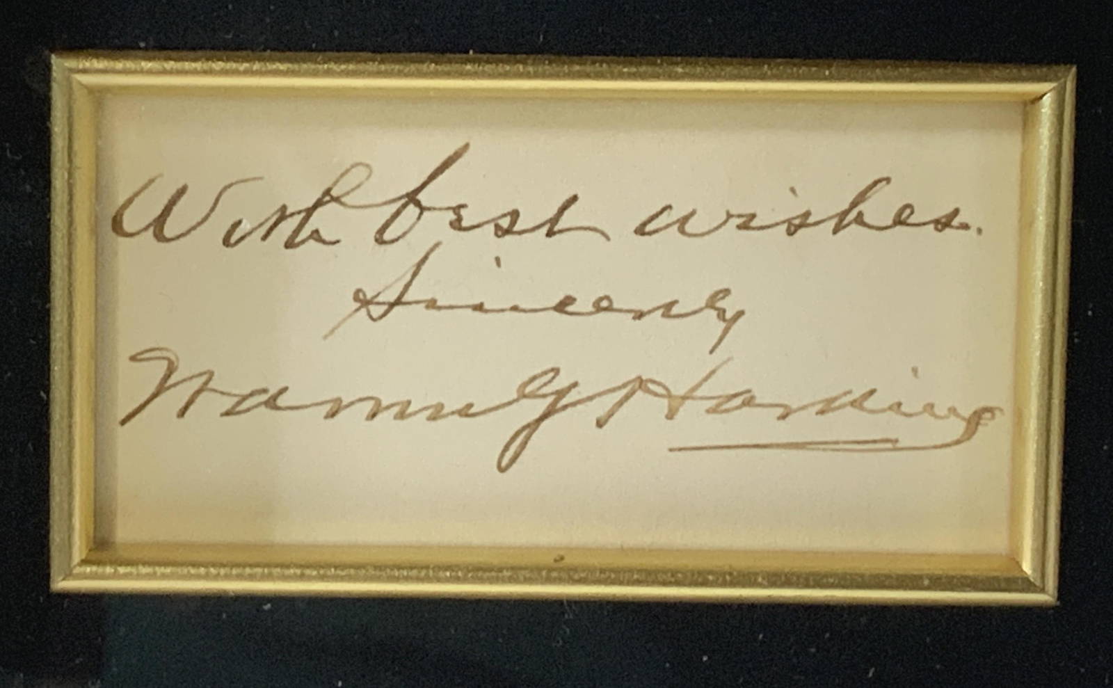 Framed President Warren Harding Signature On Card Auction