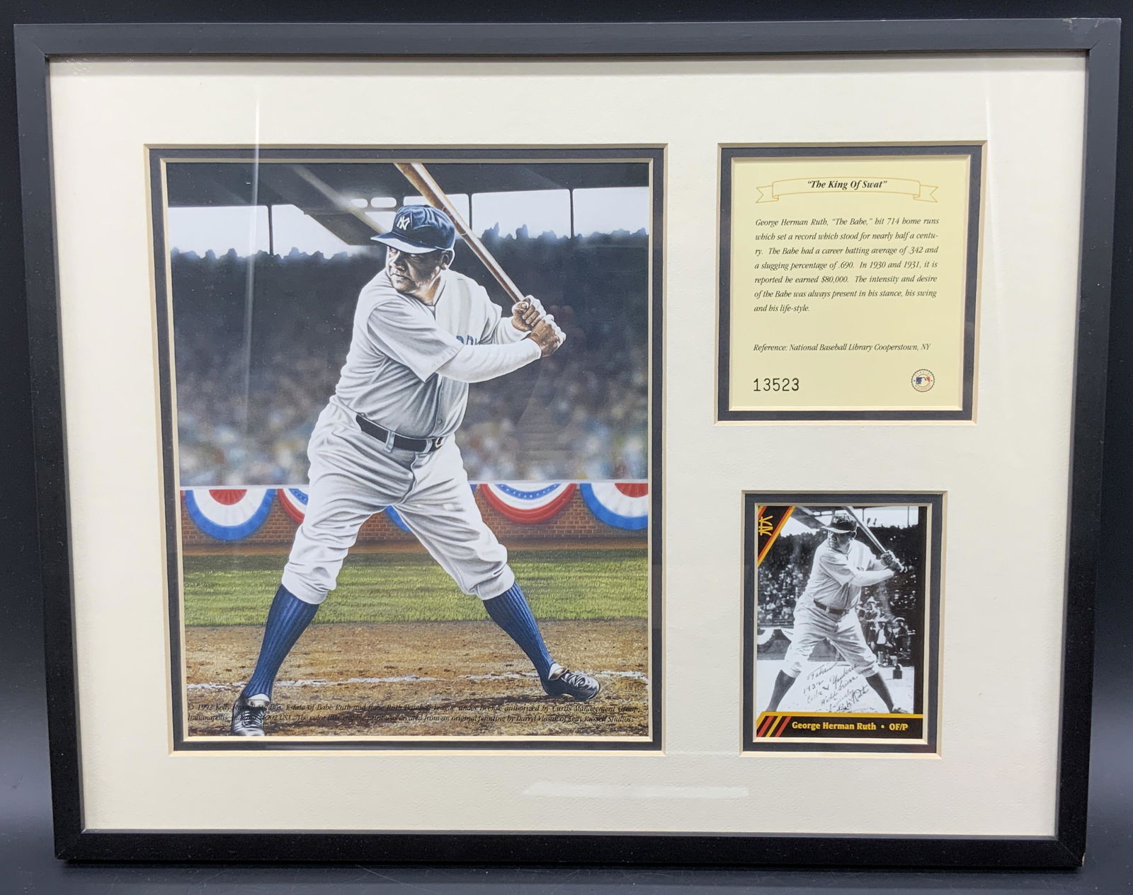 Babe Ruth The King Of Swat Lithograph & Card