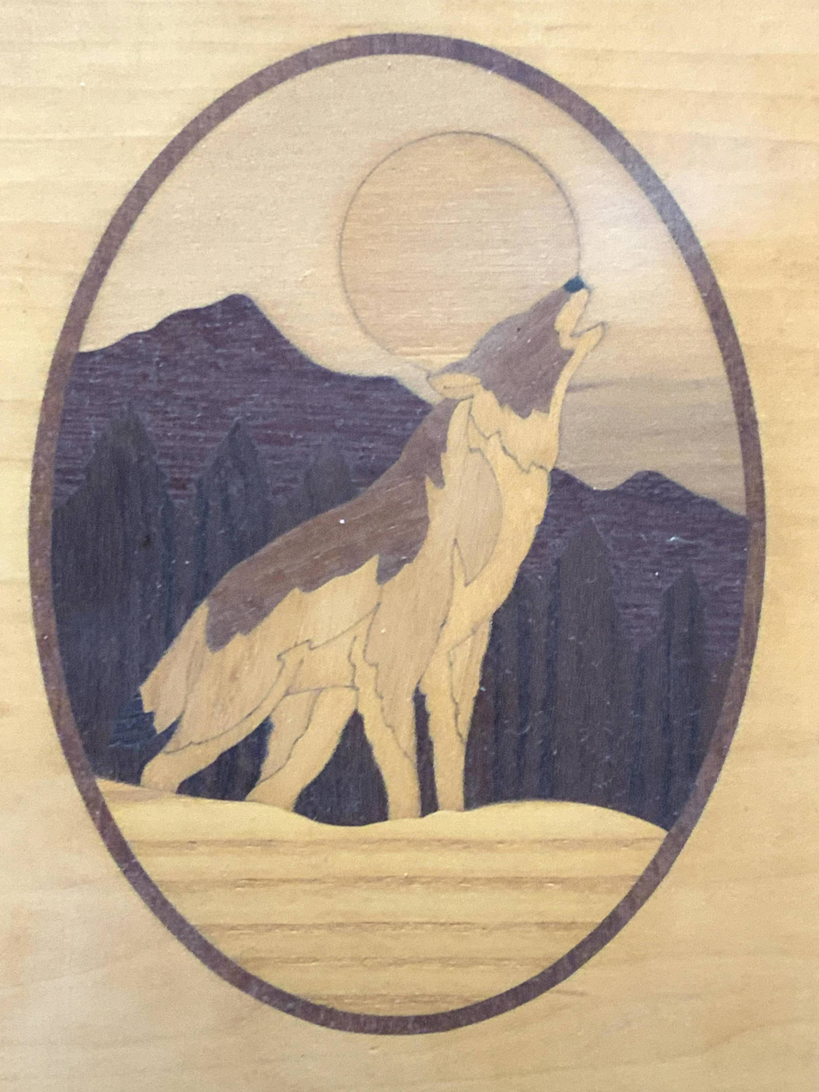 Signed Hudson River Wooden Wolf Inlay Art Auction