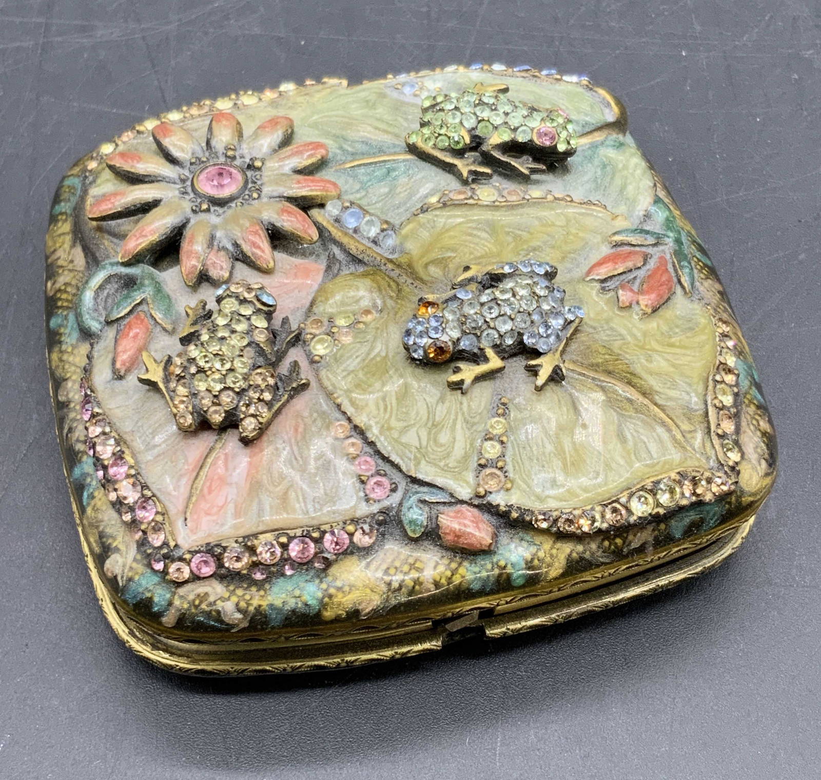 Jay Strongwater Bejeweled Enameled Compact Mirror Auction