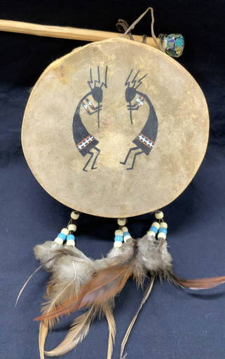 Native American Leather Hanging Drum W Tassels