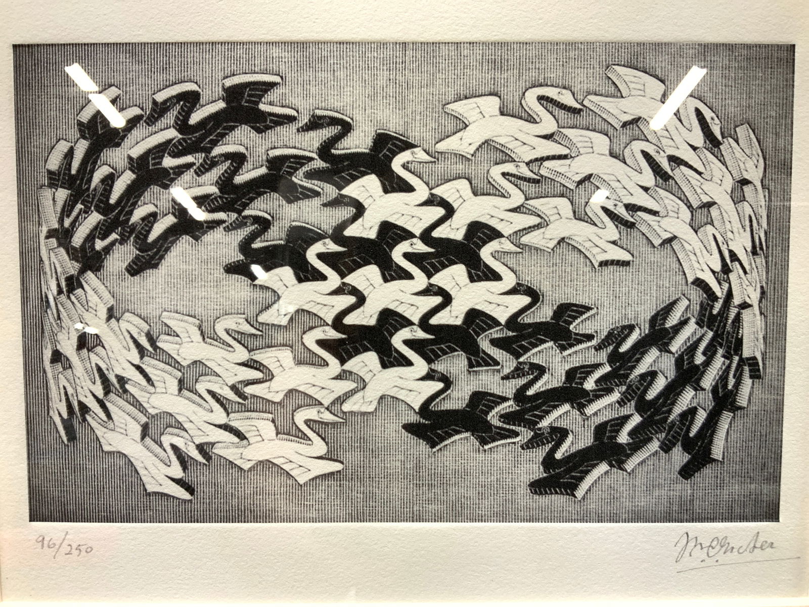 Attr Mc Escher Signed Helix Swan Block Etching