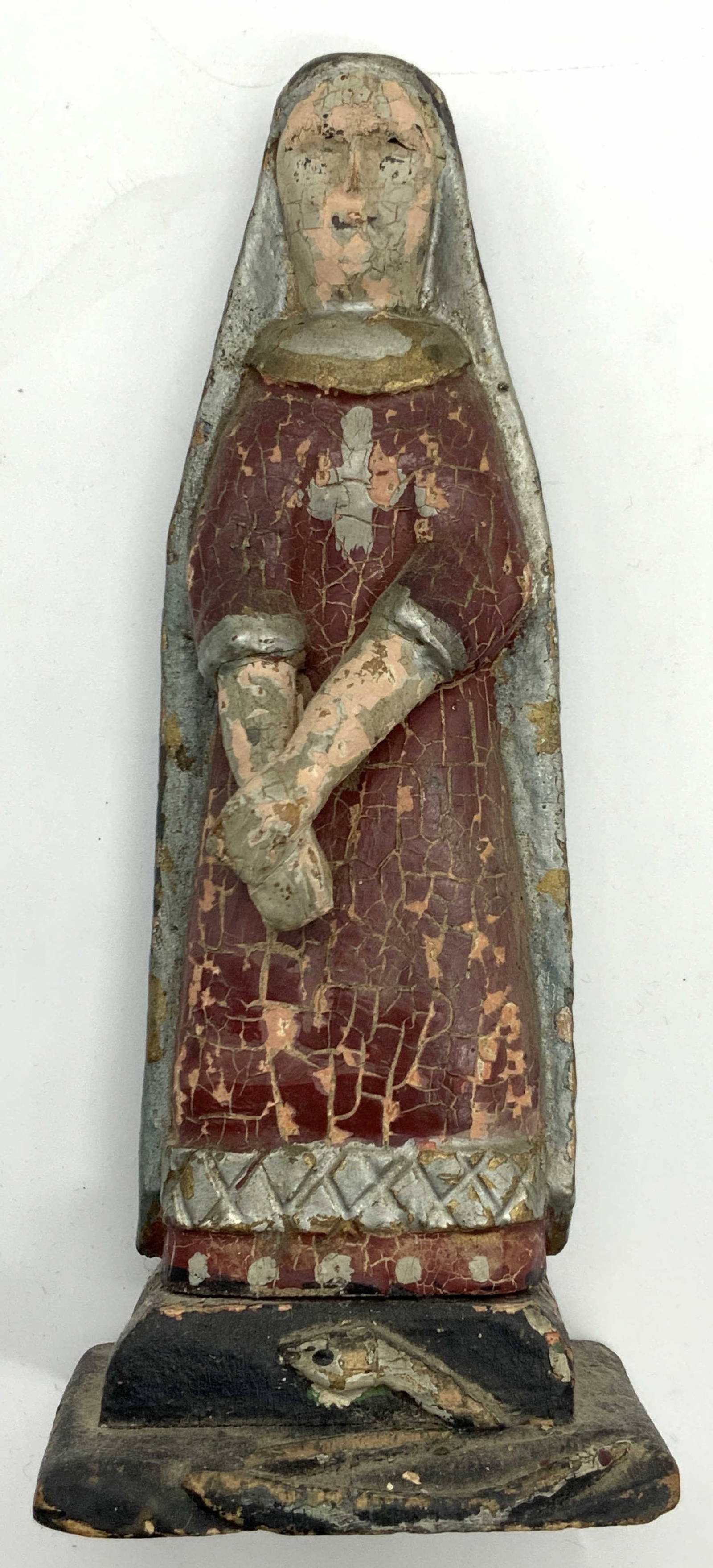 Antique Painted Wooden Virgin Mary Figure Auction