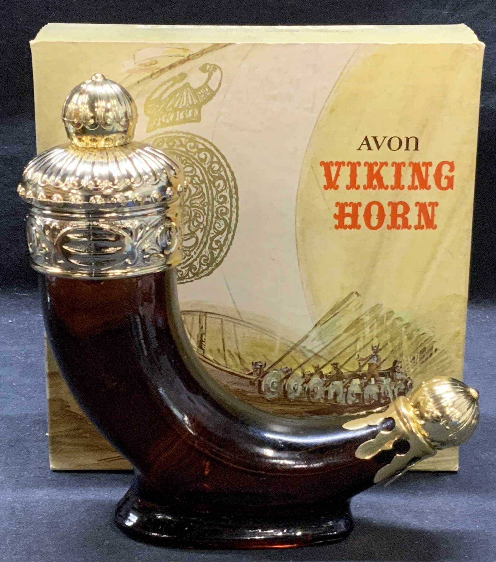 Avon Viking Horn Glass Decanter After Shave In Box Auction