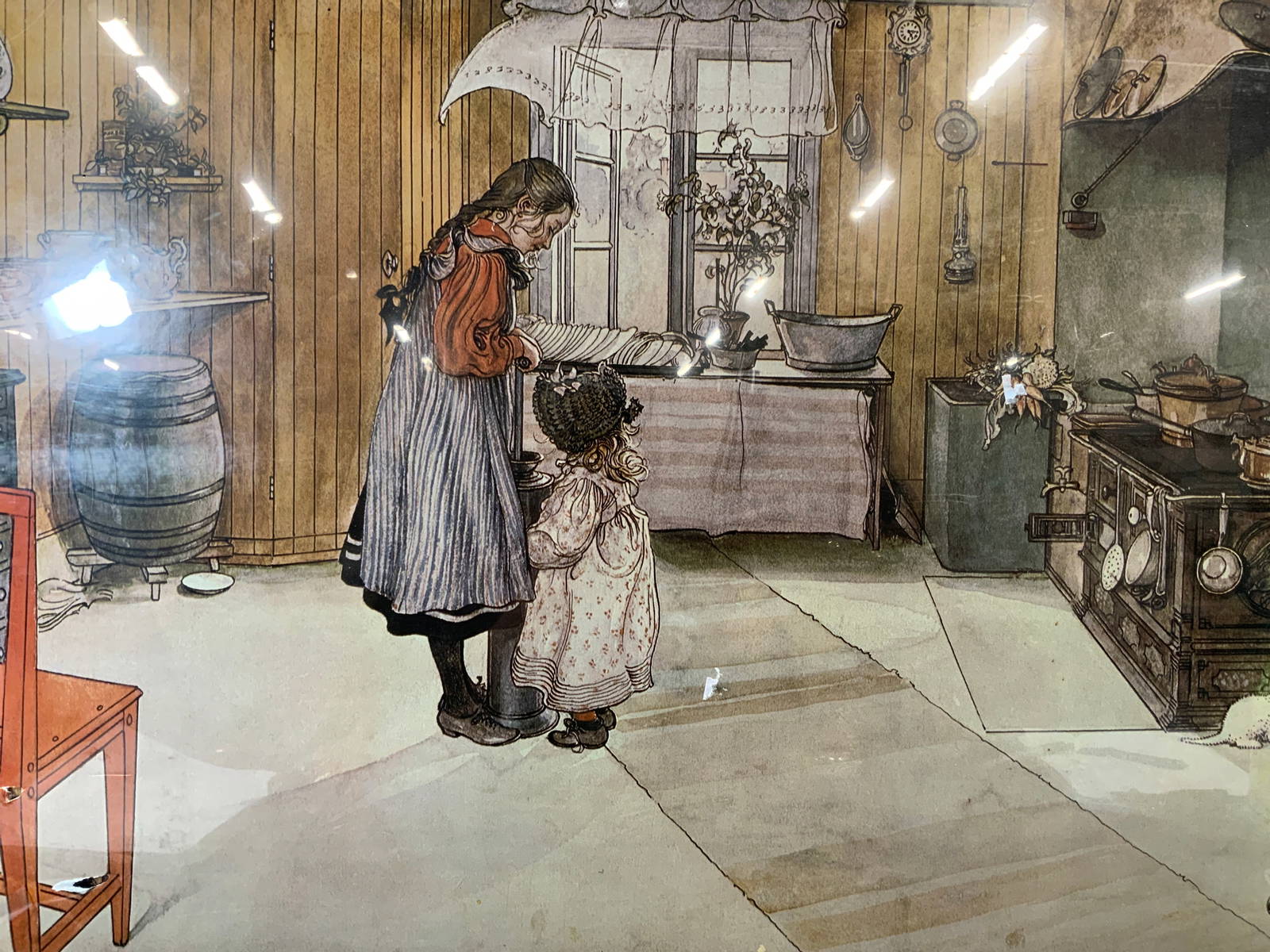 Carl Larson Kitchen Lithograph On Board Auction