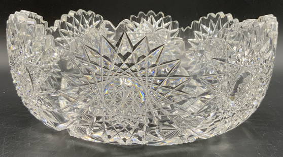 Vintage Hand Cut Crystal Sawtooth Rim Bowl