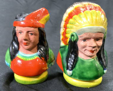 Native American Nodder Porcelain Salt Pepper Shaker Set
