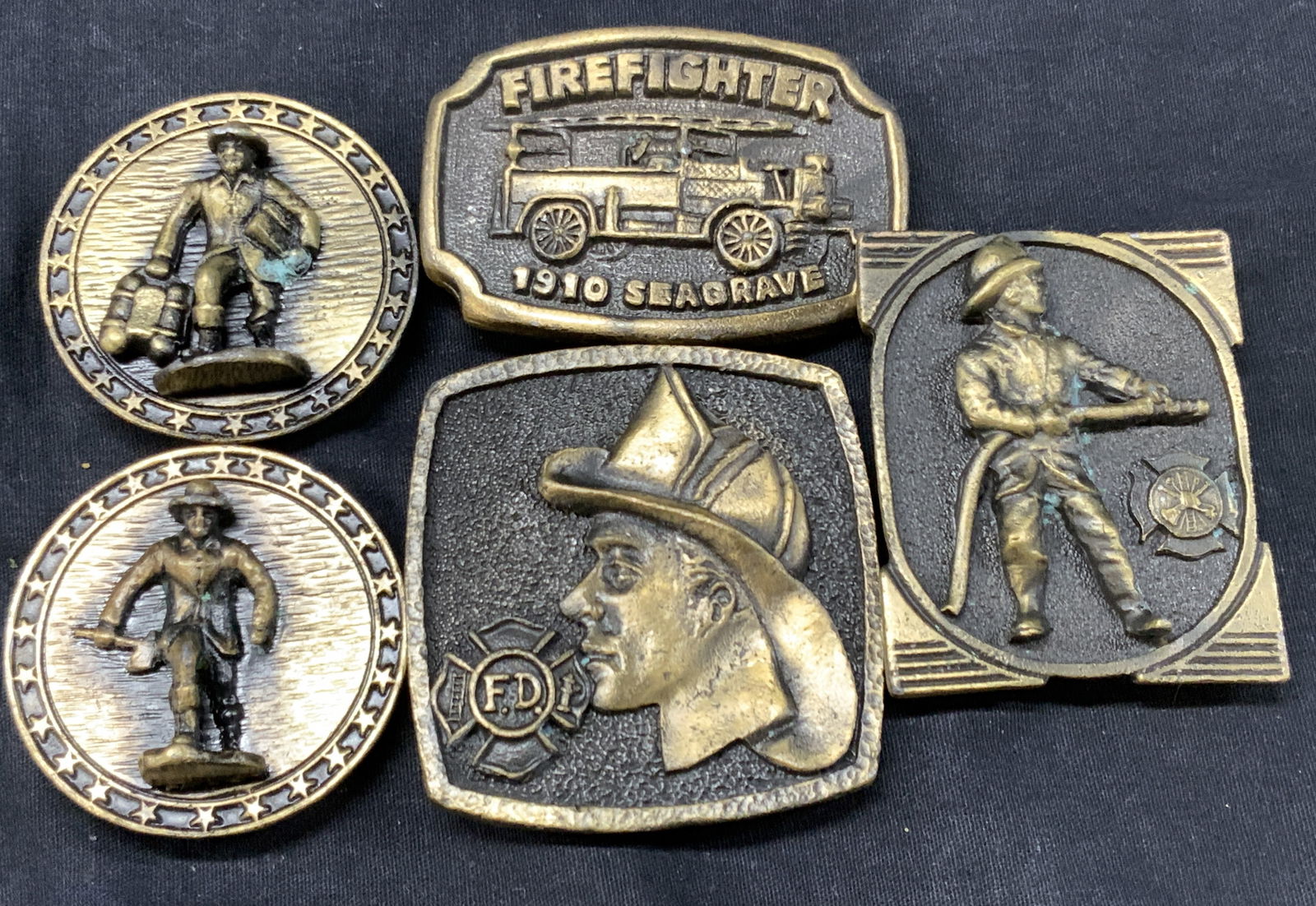 Antq & Vntg Solid Brass Fire Fighter Belt Buckles Auction