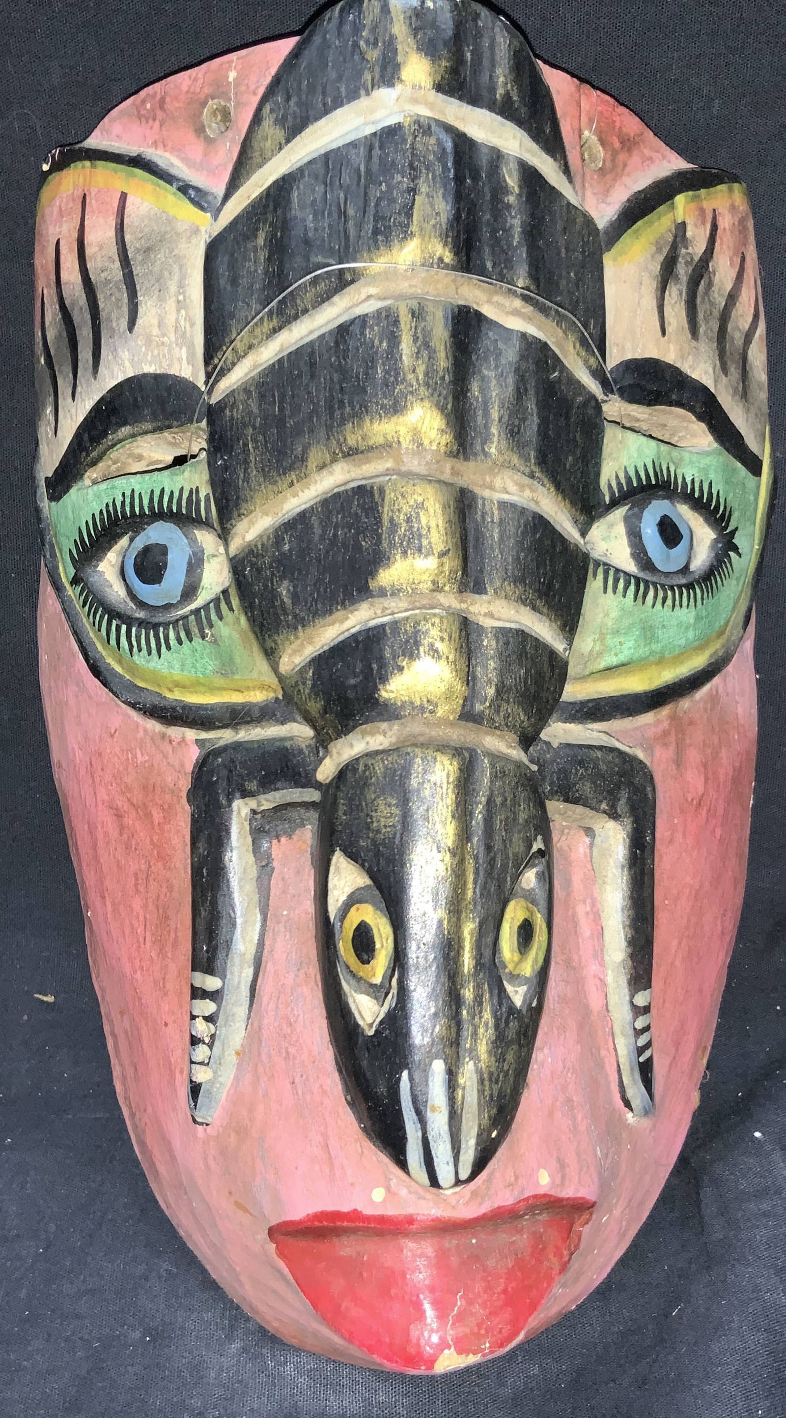 Vintage Carved Wooden Mexican Folk Art Mask Auction