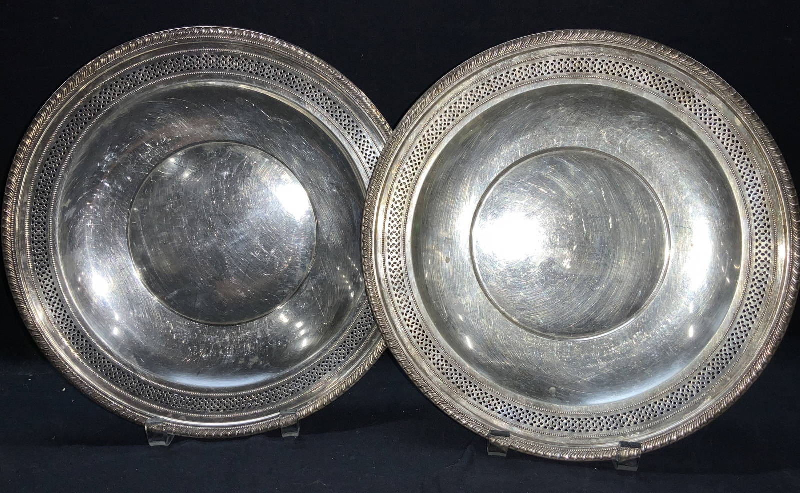 Pr Sterling Silver Embossed Platters Auction