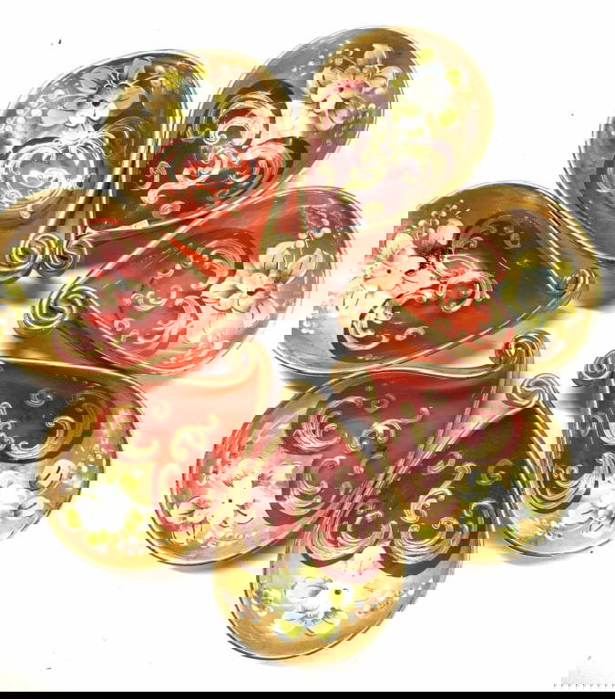 Set 7 Ruby Red & Gilt Art Glass Vessels Auction