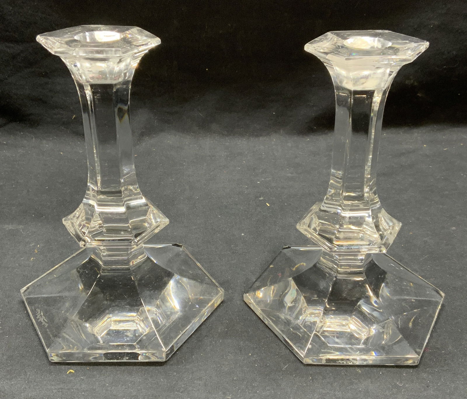 Pair Val St Lambert Crystal Candlesticks Auction