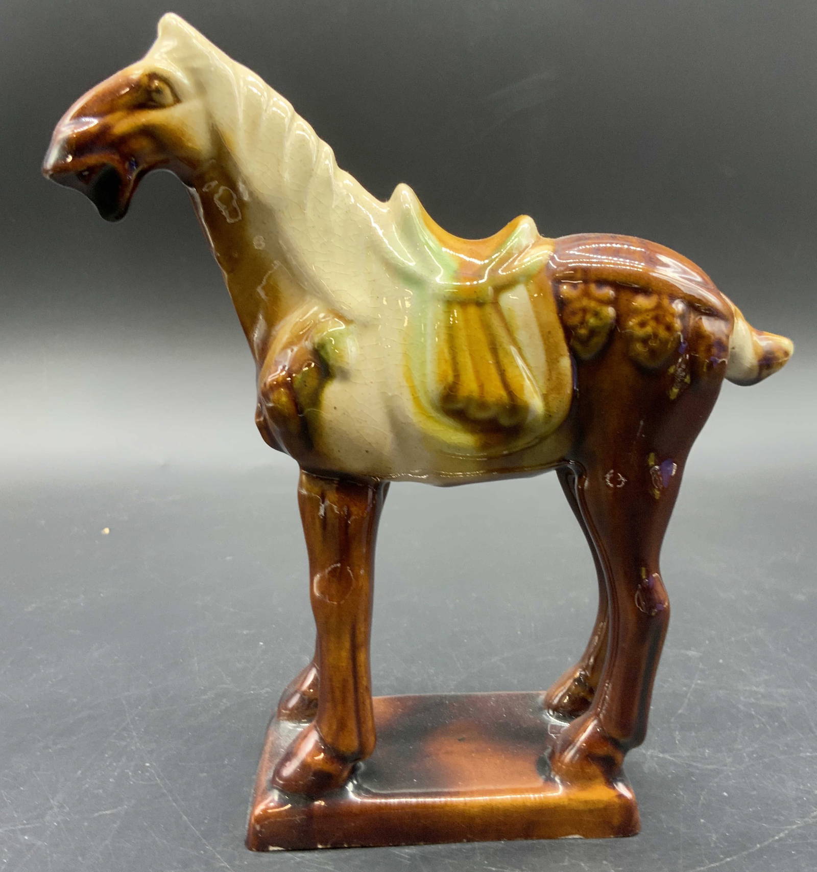 Signed Asian Glazed Ceramic Tang Horse Figural Auction