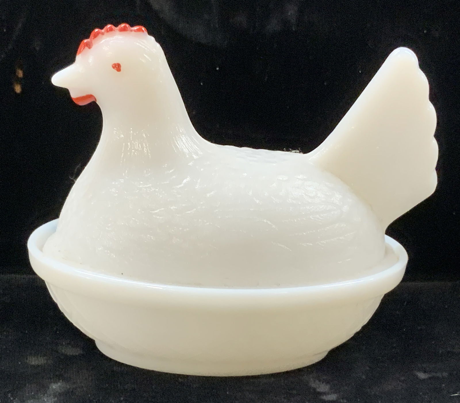 Chicken Hen On A Nest Milk Glass Trinket Dish Auction