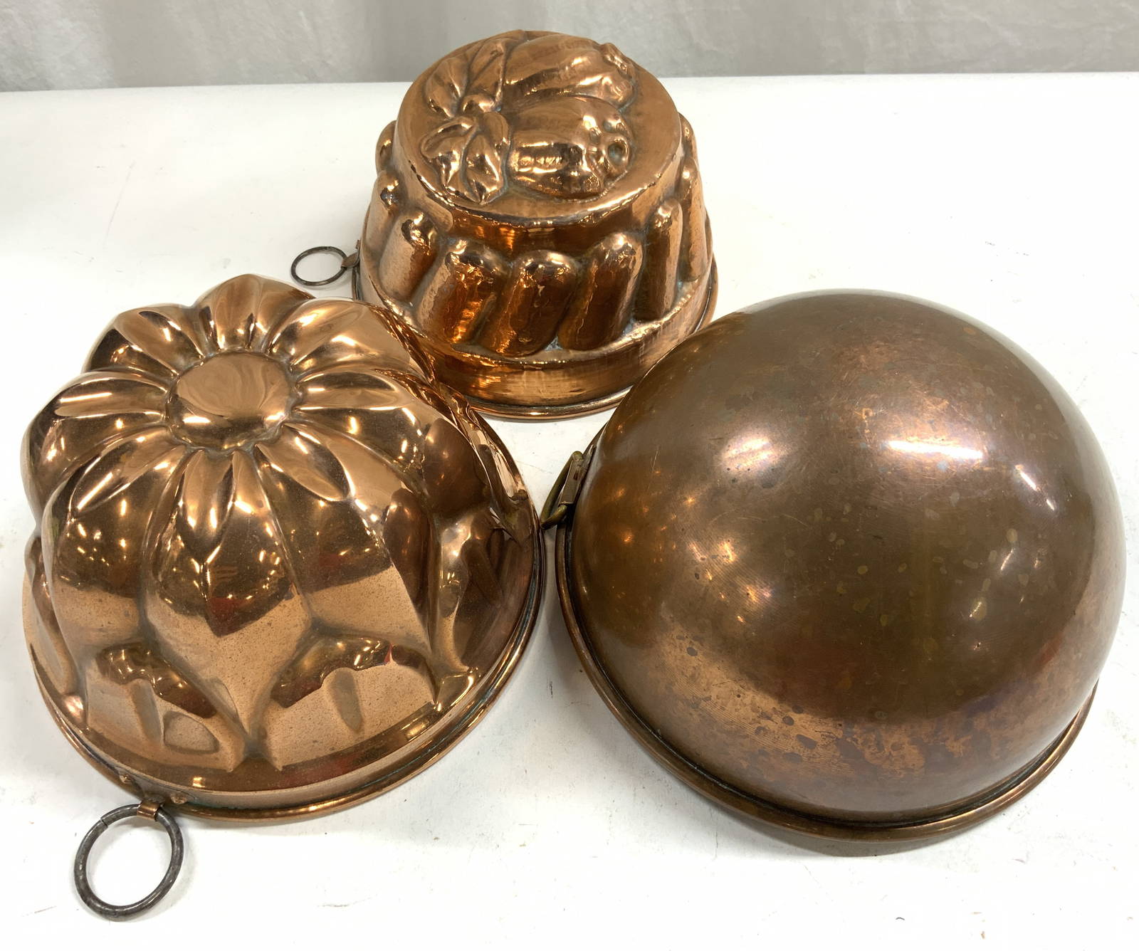 Lot 3 Copper Cake Molds & Mixing Bowl Auction