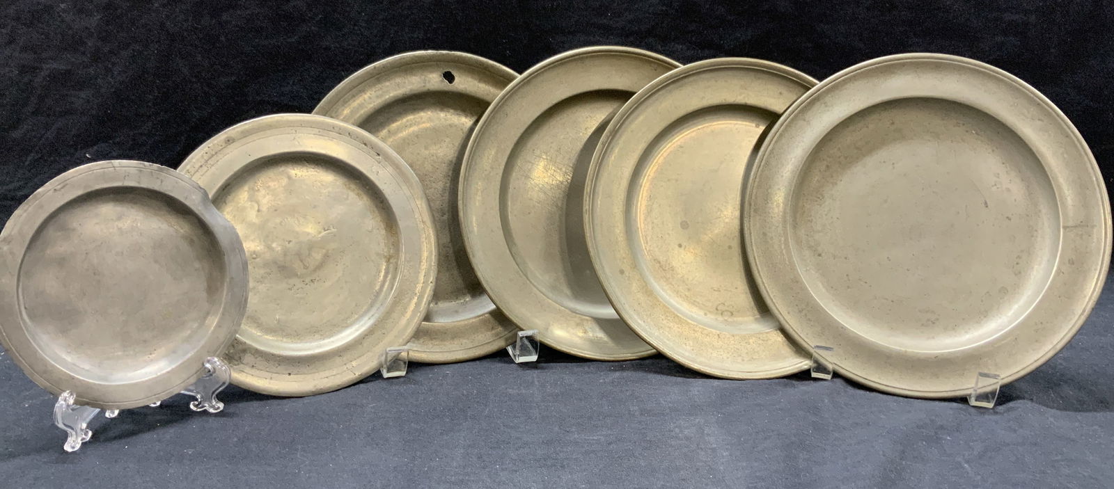 6 Vintage Stamped Pewter Dishes Auction