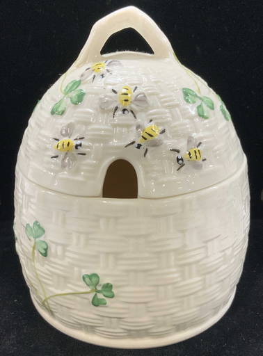 Belleek Fine Porcelain Bee Honey Pot, Ireland