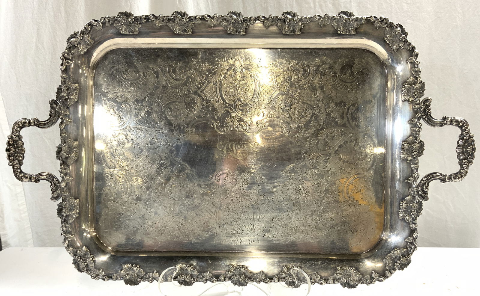 Epns Ornate Serving Tray W Handles England Xl Auction