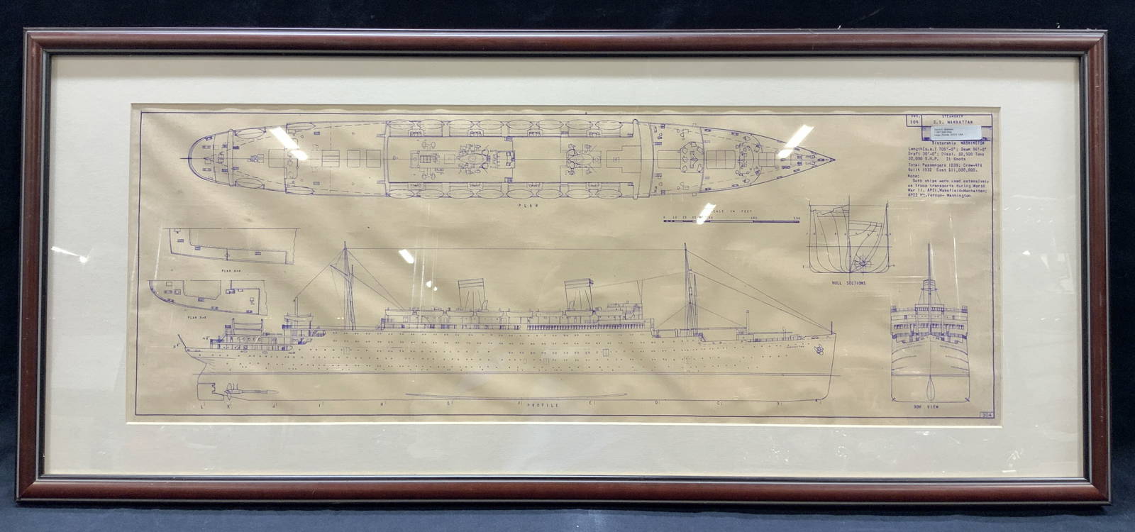 S.s.manhattan Ship Ink Blue Print 3ft2in Auction