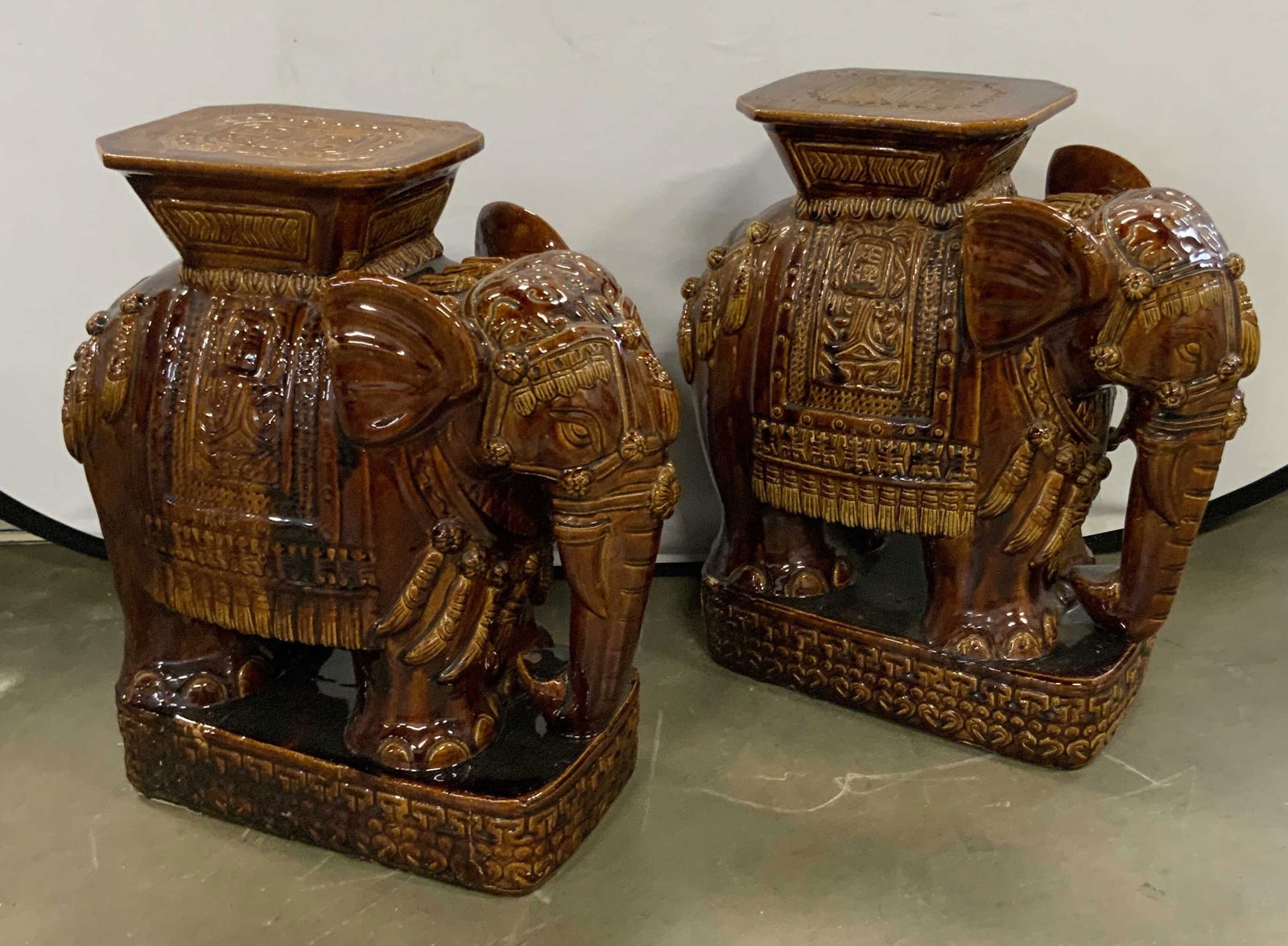 Pair Vintage Ceramic Elephant Garden Stools