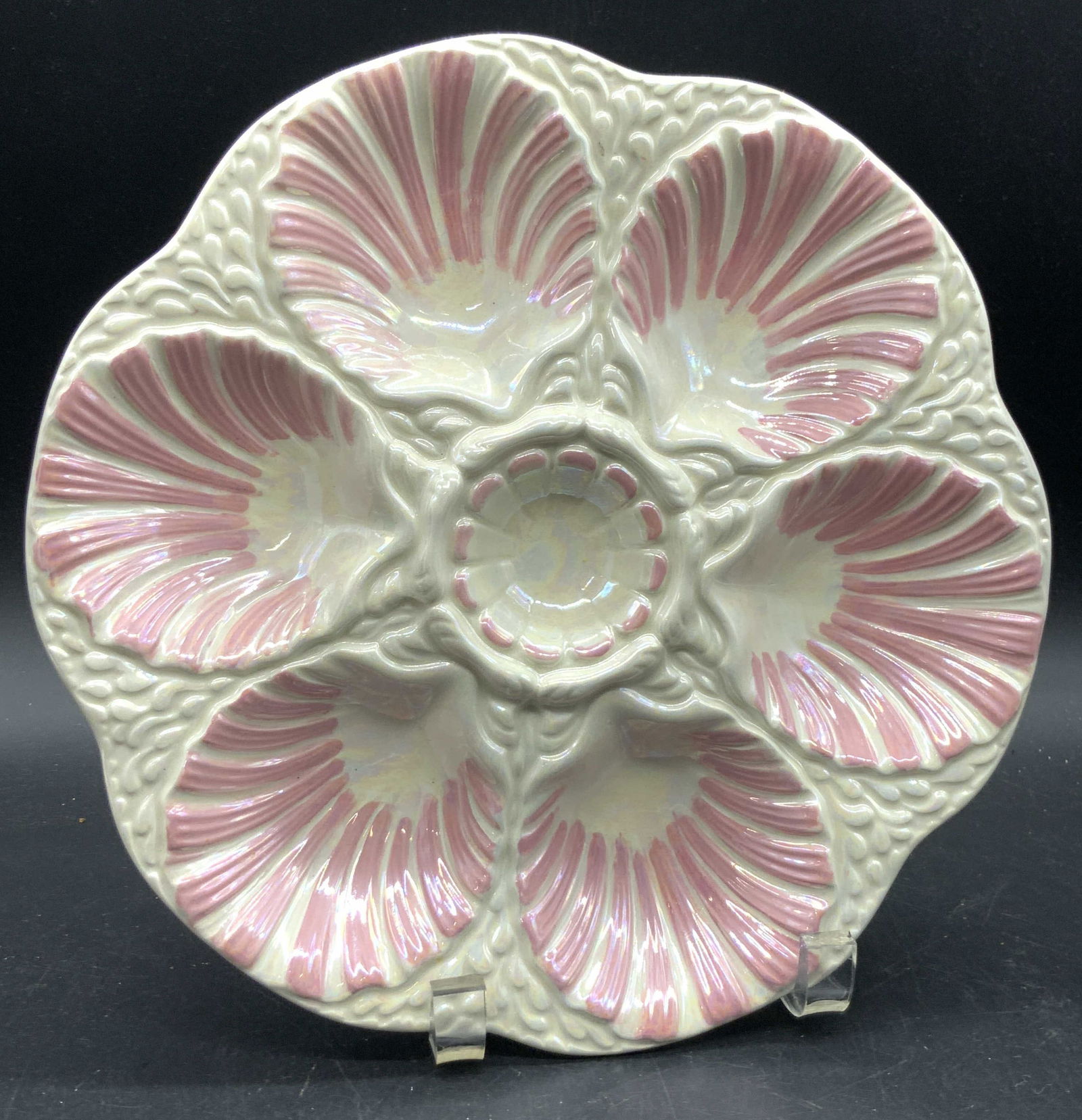 Vintage Lustrous Majolica Clamshell Oyster Plate Auction