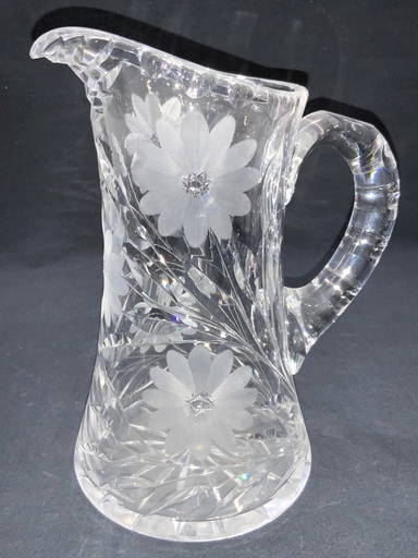 Cut & Etched Crystal Pitcher/ Vessel