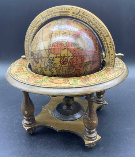 Vintage Italian Zodiac Wooden Tabletop Globe