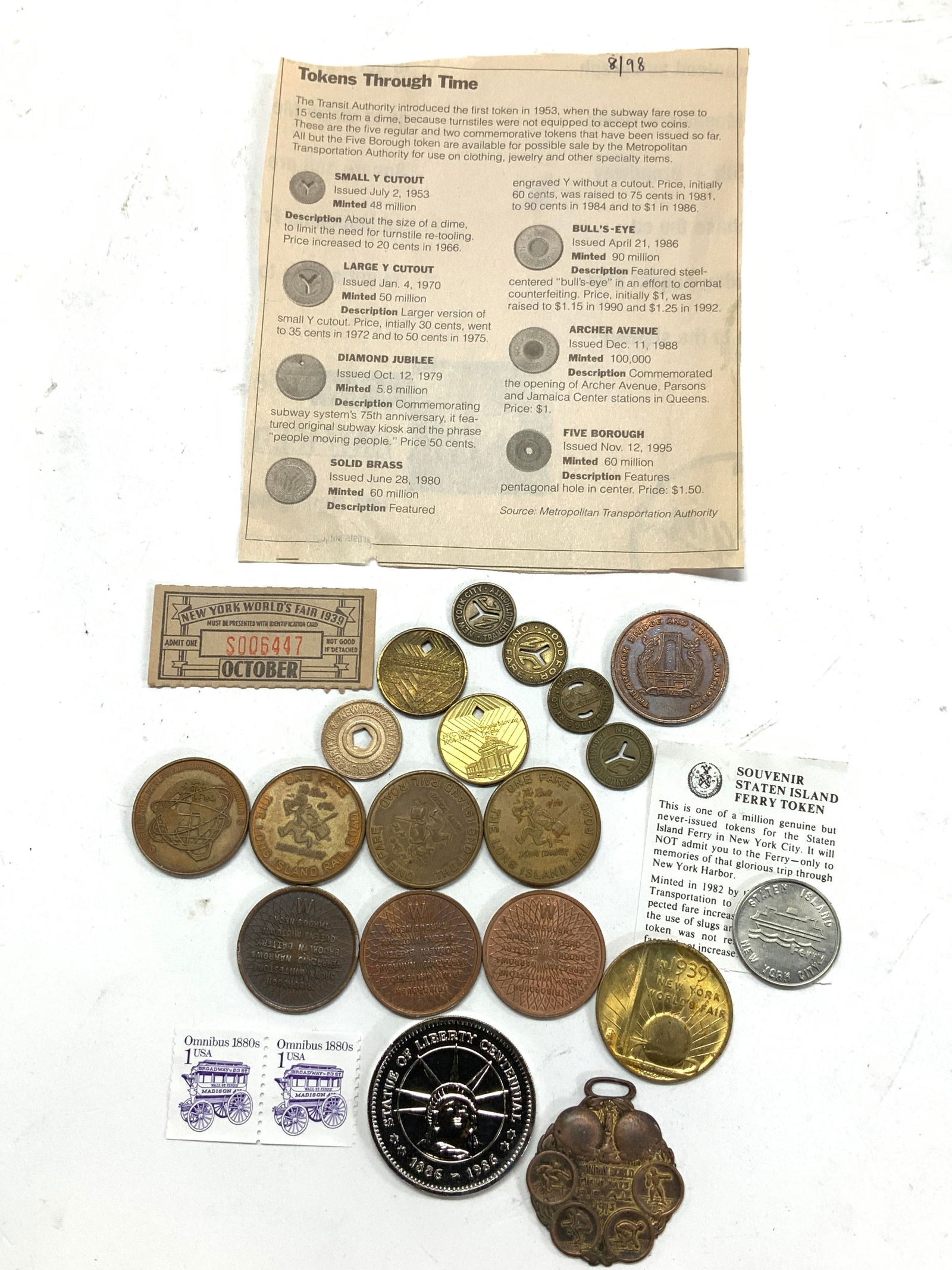 22 Vtg Nyc Transportation Tokens, World Fair Tkt Auction