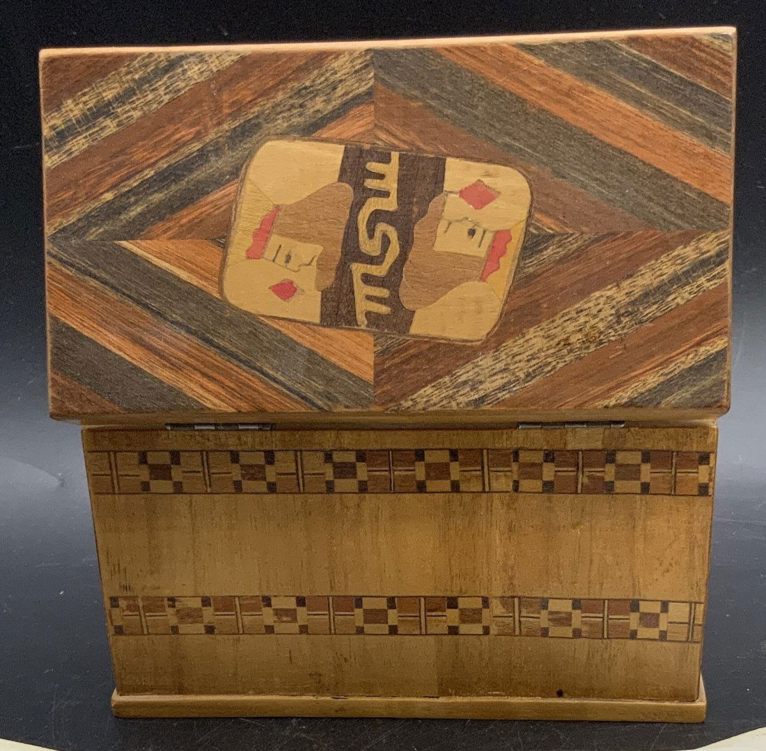 Vintage Inlaid Wooden Card Box & 2 Decks Auction