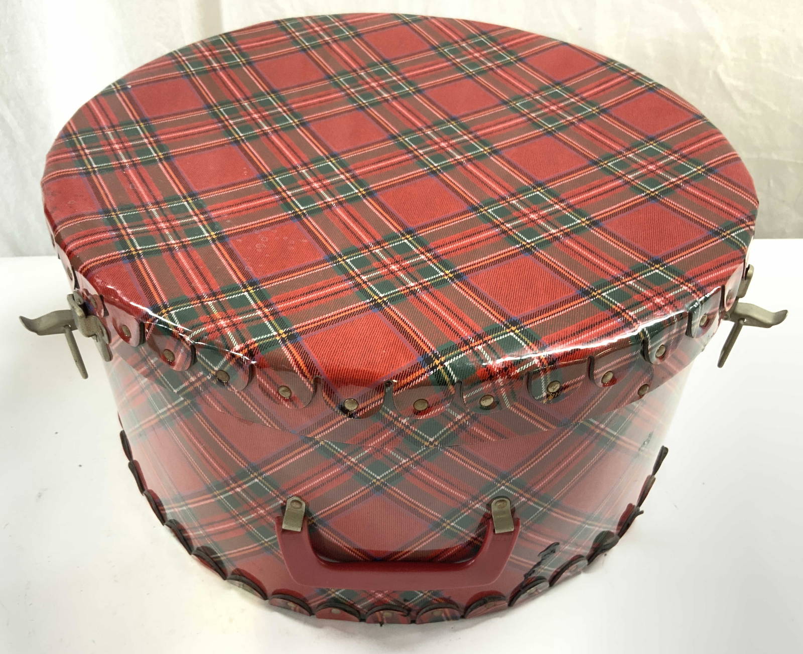 Vtg Plaid Detailed Hat Box W Lid & Handle Auction