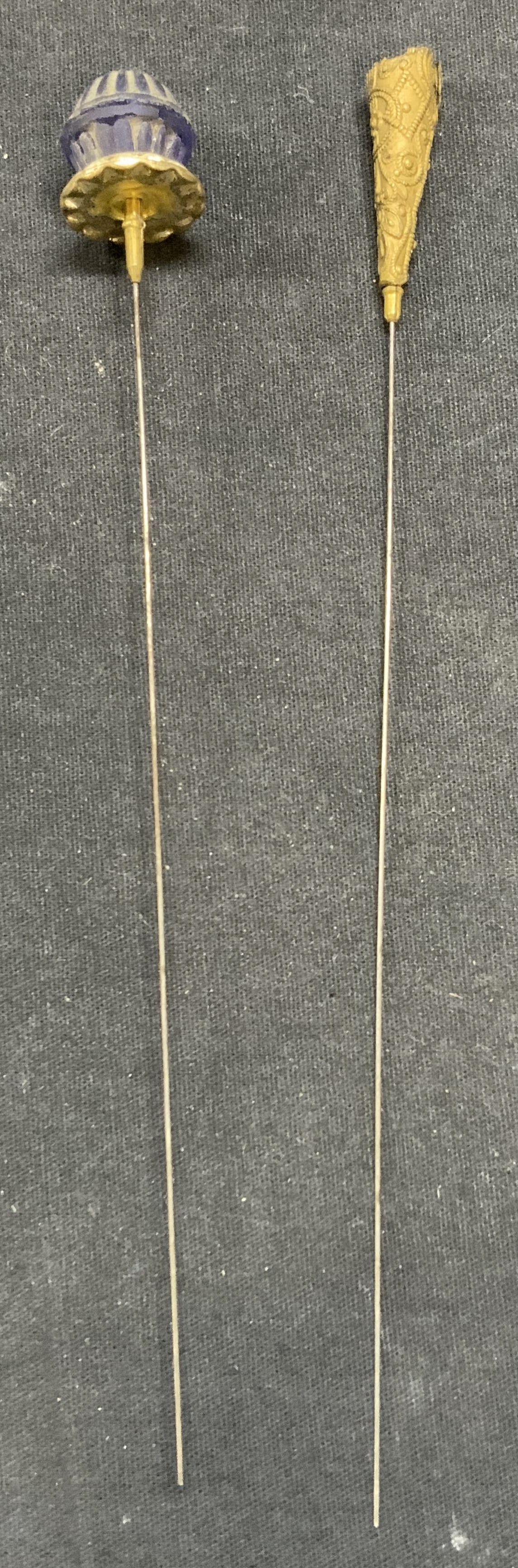 Lot 2 Antique Gold Tn & Blue Glass Hat Pins Auction