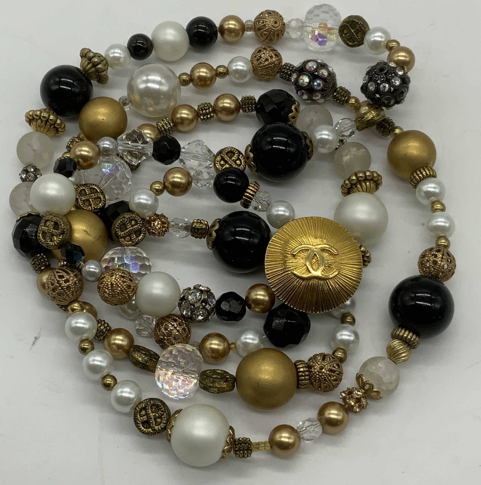 Chanel Gold Tone Pearlescent Bead Necklace Auction
