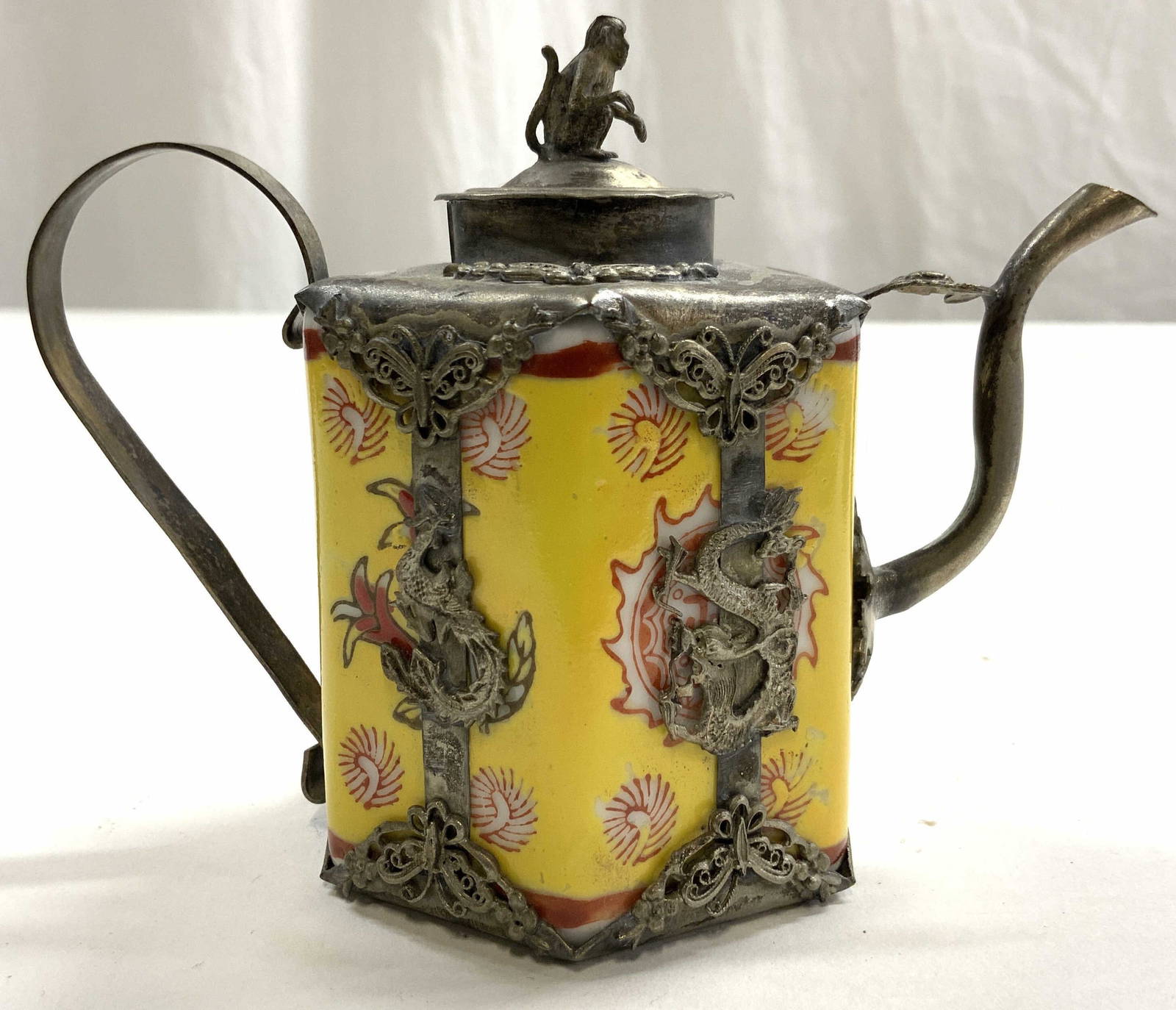 Antique Asian Porc Teapot W Metal Ornamentation &lid Auction