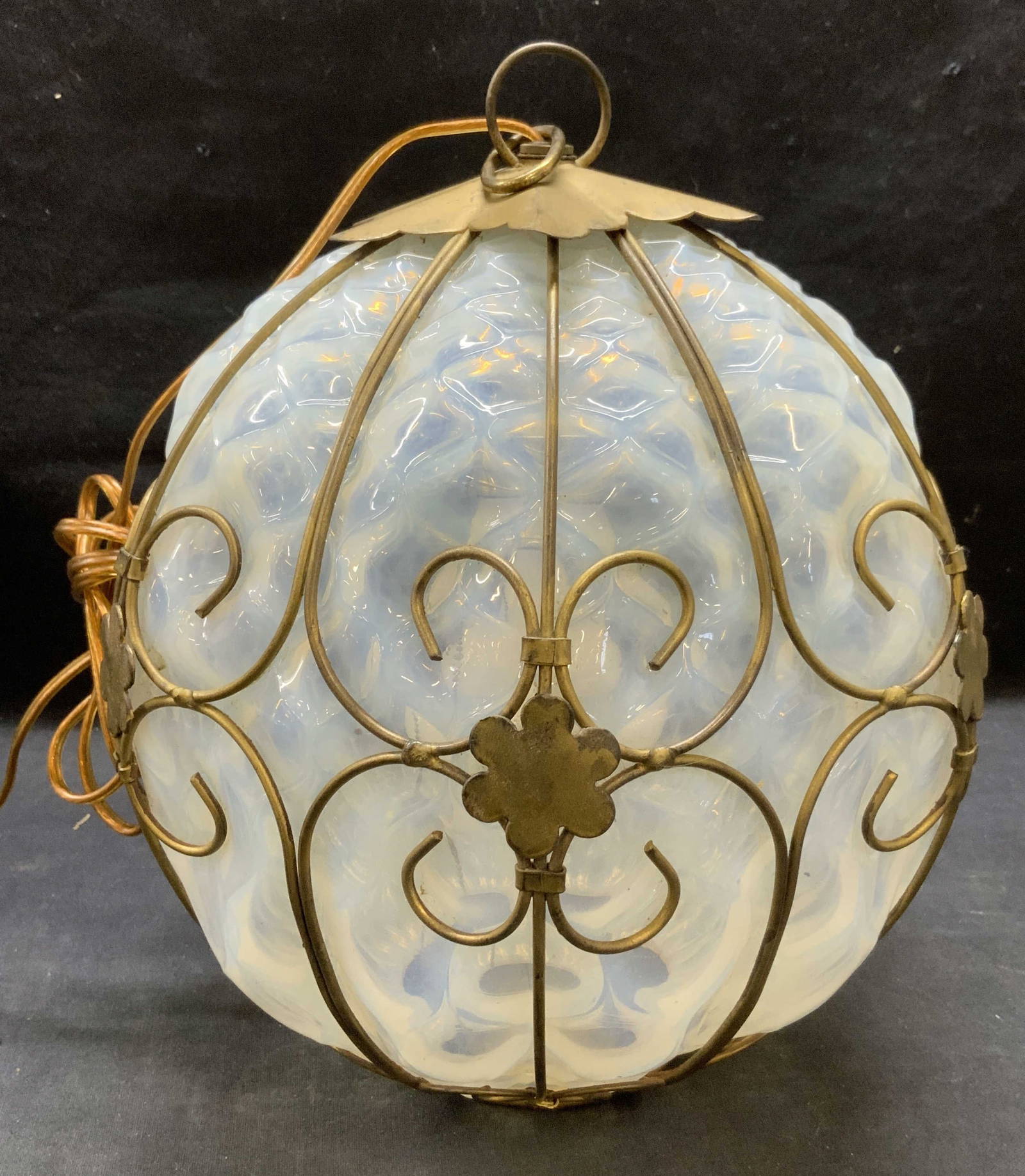 Vintage Gilt Milk Glass Pendant Light Fixture Auction