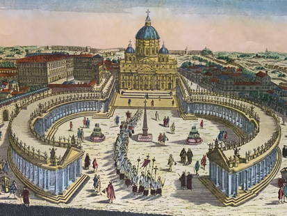 Saint Peters Square Rome Colored Lithograph