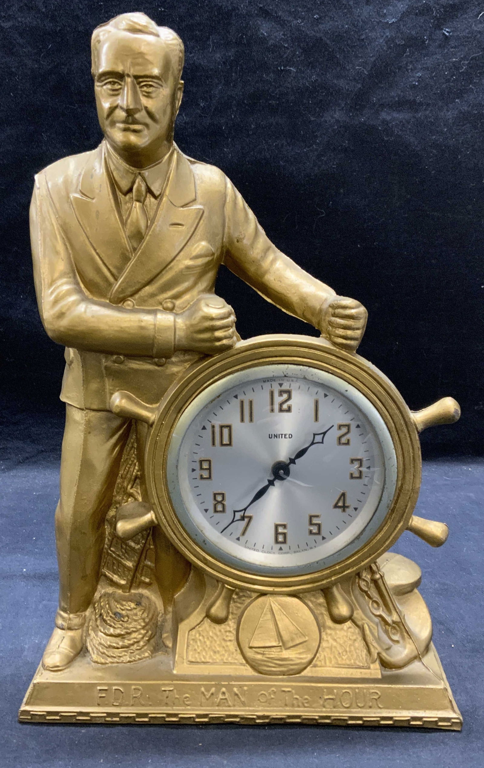 United Clock Co Fdr Man Of The Hour Gilt Clock Auction