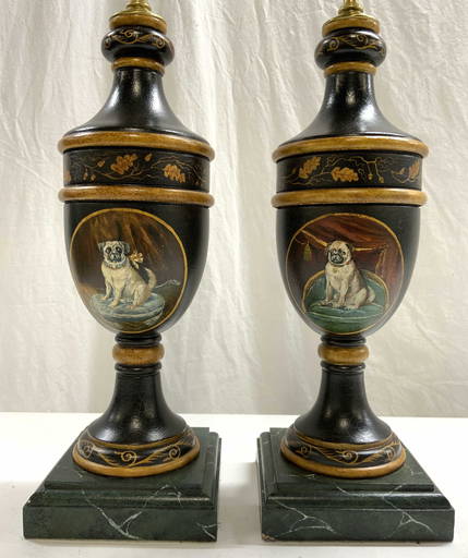 Pr Diamond & Baratta Vtg Neoclassic Wood Pug Lamps