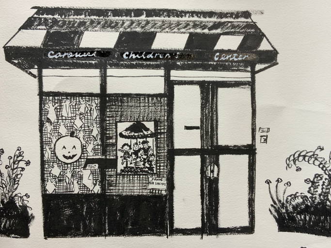 Sgd Carousel Children Center Ink Drawing